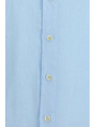 Finamore Mens Shirt Tokyo Slim Fit Linen Light Blue Garm Dyed