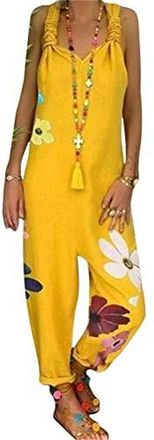 TOMWELL Ete Combinaisons de Playsuit Occasionnels Barboteuses de Mobiles Bretelles Harem Sarouel Pantalon Salopette Jumpsuit 2 Jaune36