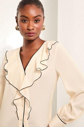 Lipsy Langarmbluse Lipsy Bluse mit V-Ausschnitt, R&uuml;schen, Regular (1-tlg)