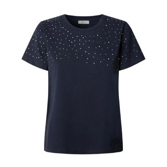 Pepe Jeans London Dunkelblaues T-Shirt mit gl&auml;nzenden Details - - Tops - Damen - Blau - XS