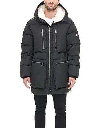 Tommy Hilfiger Mens Heavyweight Quilted Sherpa Hooded Parka Manteau, Noir, X-Large Homme