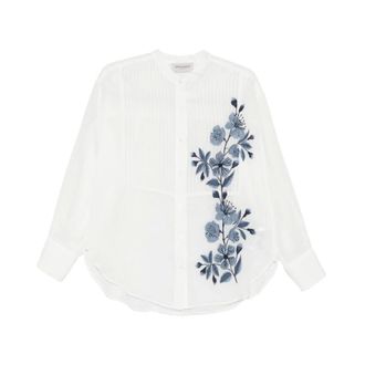 Ermanno Scervino Femme, Blouses et Chemises, Blanc, Taille: 36 FR Chemise &agrave; Col Mao avec Broderies Florales