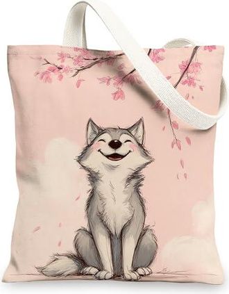 Generic Sac fourre-tout en toile mignon, adorable motif animal, sacs de courses réutilisables, sacs à provisions floraux, légers et lavables, pêche, 13x15 Inc