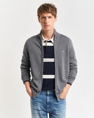 GANT Cardigan CASUAL COTTON ZIP CARDIGAN Mit Rippb&uuml;ndchen an Stehkragen, &Auml;rmeln und Saum