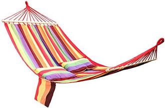 Songmics Hängematte mit 2 Kissen, Liegefläche ca. 210 x 150 cm, Belastbarkeit bis 300 kg Bunt GDC22W, Rot + Gelb