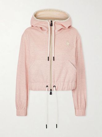 Moncler Sweat &Agrave; Capuche En Lin Et Coton M&eacute;lang&eacute;s &Agrave; Finitions En Toile, Appliqu&eacute; Et Fermeture &Agrave; Glissi&egrave;re - Rose