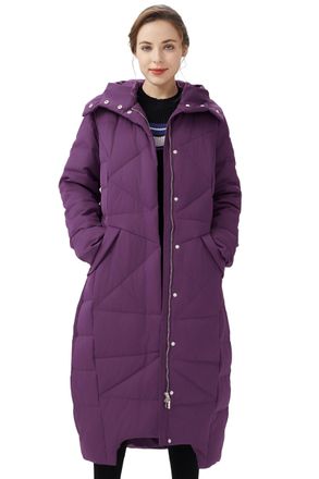 Orolay Damen Daunenmantel mit Kapuze Lange Winterjacke Winddichte Gesteppte Oberbekleidung Violett XS