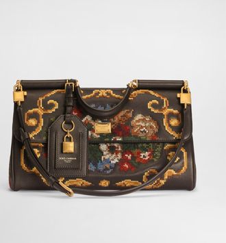 Dolce & Gabbana Handtasche My Sicily Medium Mit Petit-point-stickerei - Frau Collection Mehrfarbig Onesize