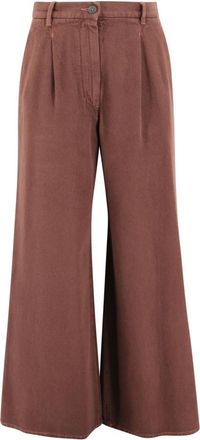 Max Mara Femme, Pantalons, Brun, Taille: 34 FR Pantalon large en coton avec plis