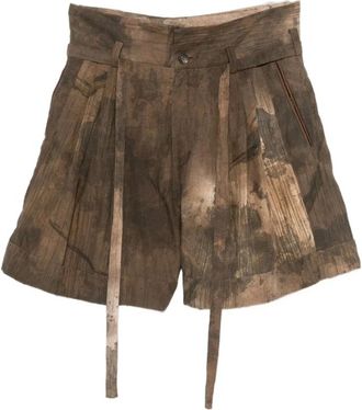 Ziggy Chen Homme, Shorts, Brun, Taille: M Short ceintur&eacute; &agrave; imprim&eacute; abstrait
