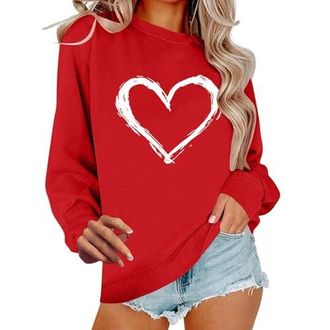 Generic Sweatshirt de Saint-Valentin pour femme - Col rond - Motif damour - Imprim&eacute; - Pull sans capuche - Chemisier &agrave; manches longues - Pull pour femme - Haut