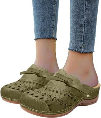 Onsoyours Pantoletten Damen Slip On Mule Hausschuhe Sommer Leicht Pantoletten mit Atmungsaktive Freizeit Schuhe rutschfest Weiche Sohle Gartenschuhe D Gr&uuml;n 42 E