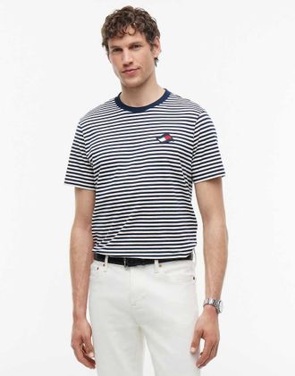 Tommy Hilfiger T-shirt &agrave; rayures et &eacute;cusson drapeau ondul&eacute; - Multicolore-Bleu
