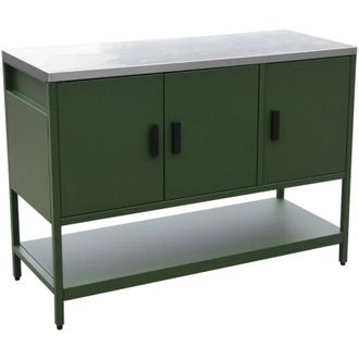 Sweeek Cuisine dext&eacute;rieure en acier vert 3 portes.1 &eacute;tag&egrave;re L120cm
