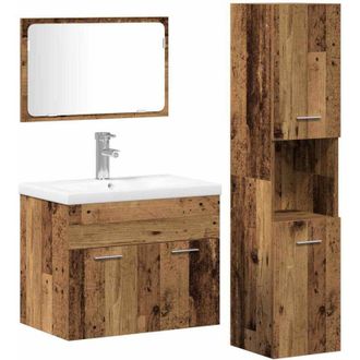 vidaXL vidaXL Ensemble de mobilier de salle de bain avec &eacute;tag&egrave;re 4 pcs Marron