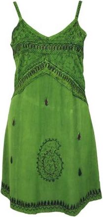 Guru Shop Mini robe indienne brod&eacute;e pour femme - Blanc - Synth&eacute;tique - Taille : 40, Vert Design 1, 42