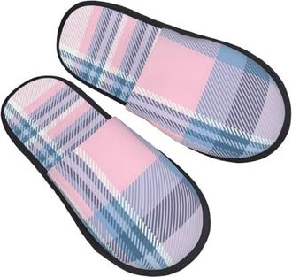 Generic Pantoufles Plaid Roses Bleu Doux Slippers Antidérapantes Pantoufles En Coton Pour Hôtels De Camping DIntérieur L