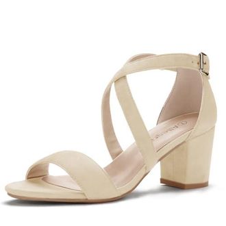 Allegra K Sandales &agrave; Talon carr&eacute; pour Femmes Beige 36