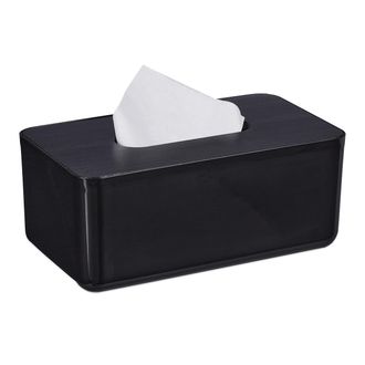 Relaxdays T&uuml;cherbox mit Deckel, f&uuml;r Bad, Taschentuchbox, modernes Design, HxBxT: 10 x 23 x 13 cm, Kunststoff, schwarz