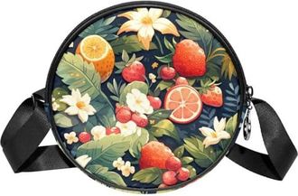 Generic Petit sac &agrave; bandouli&egrave;re rond pour femme, motif fruits de dessin anim&eacute;, avec fermeture &eacute;clair, bretelles r&eacute;glables, sac &agrave; main rond d&eacute;contract&eacute; pour fe