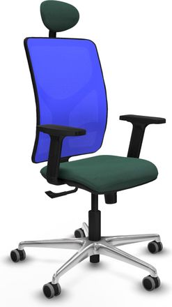 Piqueras y Crespo B&uuml;rostuhl mit 2D-Armlehnen, h&ouml;henverstellbarer Lendenwirbelst&uuml;tze und festem Kopfteil, ausgestattet mit Sincro 3 Positionen und Schneideschaum, Blau/F