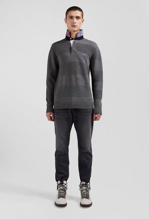 Eden Park Pull Col Polo En Coton Gris Anthracite Coupe Regular