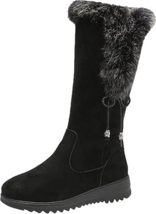 Generic Bottes dhiver mi-mollet noires pour femme doubl&eacute;es de fourrure imperm&eacute;ables d&eacute;contract&eacute;es en daim pelucheux avec fermeture &eacute;clair lat&eacute;rale, Noir, 40.5