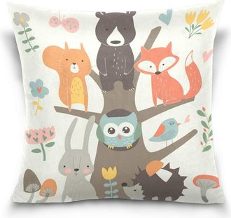 Linomo Kissenbezug 40x40 cm, Fuchs B&auml;r Eule Hase Igel Dekorative Kissenbezug Kissenh&uuml;lle f&uuml;r Couch Sofa Bett Hause