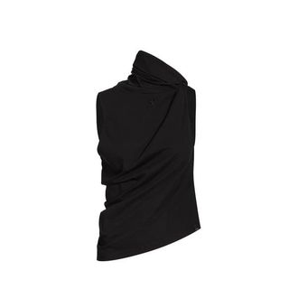Courr&egrave;ges Baumwolldrapierte Kragen t -Shirt - Schwarz