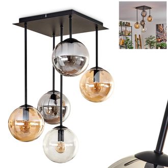 HOFSTEIN Deckenleuchte Gastor, Deckenlampe aus Metall/Glas in Schwarz/Rauchfarben/Bernsteinfarben/Klar, Leuchte im modernen Retro/Vintage-Design mit Schirmen a