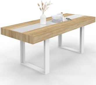 IDMarket Table &agrave; Manger Extensible Rectangle Phoenix 4-8 Personnes Bois et Blanc Bande Centrale Blanche 160-200 cm