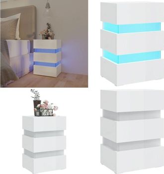 vidaXL LED-Nachttisch Hochglanz-Wei&szlig; 45x35x67 cm Holzwerkstoff - led Nachttisch - Nachttisch Wei&szlig; - Holzwerkstoff Tisch - Wohnzimmer Deko