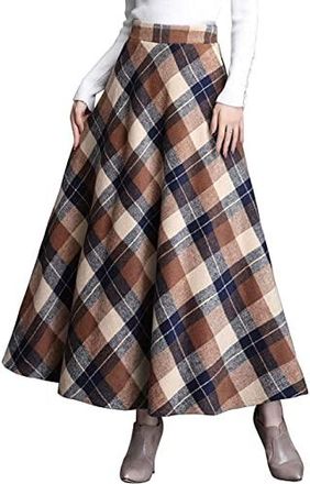 Lazutom Jupe longue vintage en laine mélangée pour femme, kaki, 40