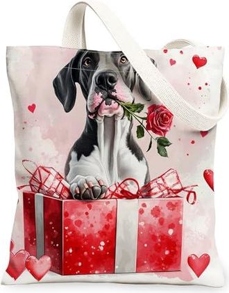 Generic Sac fourre-tout en toile motif dogue allemand pour le shopping 33 x 38 cm, cadeau amusant pour la Saint-Valentin, sac d&eacute;picerie r&eacute;utilisable pour femm