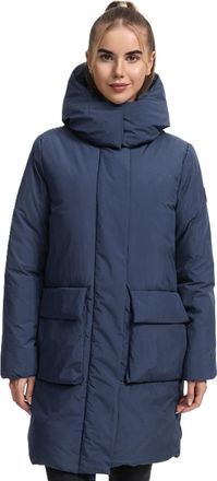 Marikoo Damen Winterjacke (S-3XL) - zum Teil mit Magnetverschluss, l&auml;nger geschnitten, gro&szlig;e Kapuze, Warme Jacke Frauen - N023 (M, Bright-Navy)