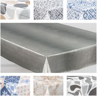 Laro Wachstuch-Tischdecke Wachstischdecke Gartentischdecke, Muster:Blumen Hochglanz Grau, Größe:130x200