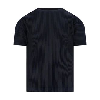 Issey Miyake Homme, Tops, Bleu, Taille: L T-shirt col rond c&ocirc;tel&eacute; bleu marine