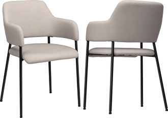 HOMCOM 2er Set Esszimmerst&uuml;hle K&uuml;chenstuhl mit R&uuml;ckenlehne, Leinenoptik, Polsterstuhl mit Stahlbeine f&uuml;r Wohnzimmer, K&uuml;che, Beige, 54 x 54 x 84 cm