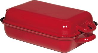Riess 0105-020, Bratpfanne mit Deckel 37/26, Bräter, Ofenpfanne, Classic - Color ROT, 37 x 26 cm, Höhe 13.3 cm, Emaille, rot/schwarz, Induktion, Bratreine