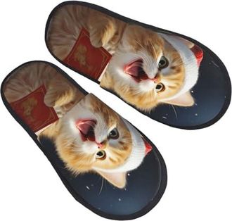 Generic Pantoufles DHiver Un Chat Mignon Chante Des Chants De No&euml;l Chaud Pantoufles Doux Chaussons Pour Homme Invit&eacute; Camping M