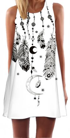 Ocean Plus Damen Casual Top Freizeit Flamingo Bl&auml;tter Sommer &Auml;rmellos Kleider Ohne Arm Westenkleid Partykleid Sommerkleid Minikleid Strandkleid (XXL (EU 42-44), 