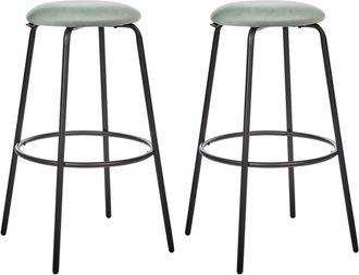 Beliani Barhocker Mintgrün Samt und Metall ohne Lehne mit Fußstützen Retro Design Sitzmöbel Wohnzommer Küche Bar Wohnküche Ausstattung