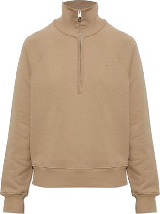 Ami Femme, Sweatshirts et sweats &agrave; capuche, Beige, Taille: 36 FR SweaT-shirt z zamkiem przy szyi