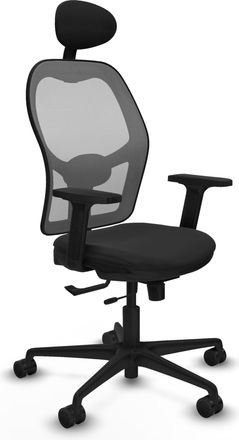 Piqueras y Crespo Jorquera Stuhl aus schwarzem Polycarbonat mit 2D-Armlehnen, h&ouml;henverstellbarer Lendenwirbelst&uuml;tze und festem Kopfteil, ausgestattet mit Syncro/Traslac