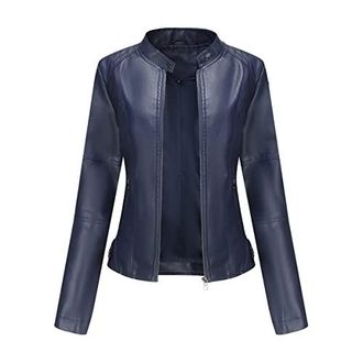Dissa Veste Blouson De Motard Simili Cuir Synthétique Court Femme Blouson Col montant Coupe Ajustée fermeture éclair Printemps et Automne,36,PN767