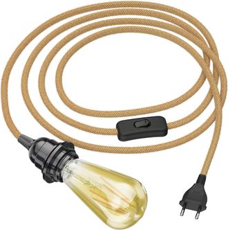 LEDs Com Hanfkabel LEKA mit Stecker, Schalter und E27 Fassung, inkl. LED Vintage gold max. 814lm extra-warmweiß 3-Stufen