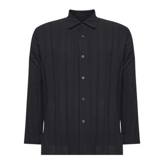 Issey Miyake Homme, Chemises, Noir, Taille: XL Pleated Shirt