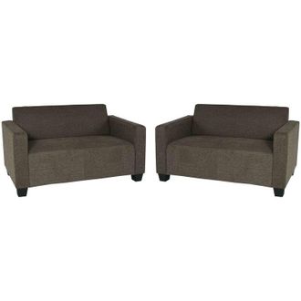 Hhg Sofa-Garnitur Couch-Garnitur 2x 2er Sofa Moncalieri Stoff/Textil braun