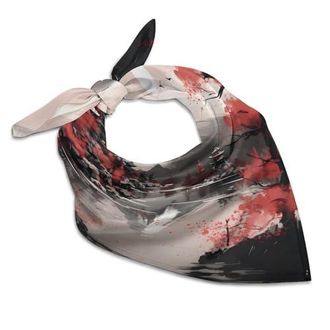 Generic Fuji Mountain Écharpe carrée en soie légère et respirante Motif fleurs de cerisier Pour homme et femme, multicolore, 46x46cm