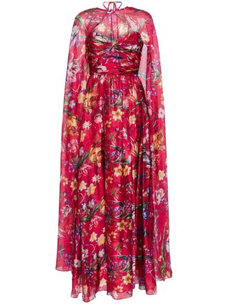 Marchesa Ribbons Abendkleid mit blumigem Print - Rot
